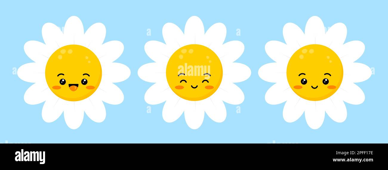 Daisy flower cute happy character with face set Stock Vector Image ...