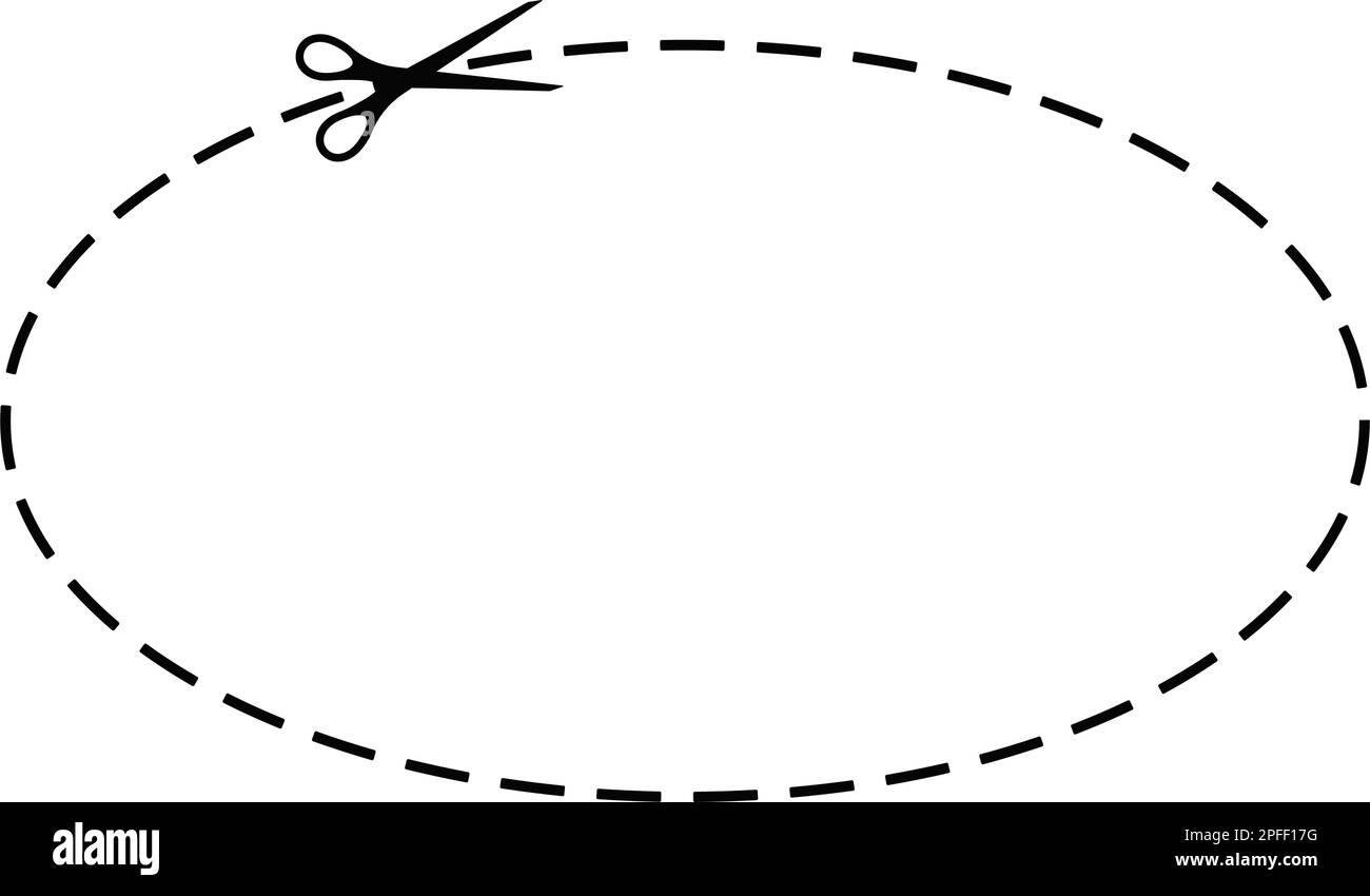 Scissors cut dotted line oval promo voucher with dash icon Stock Vector ...