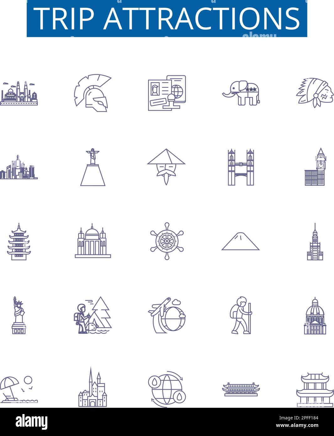 Trip attractions line icons signs set. Design collection of Tourist, Sightseeing, Local ...