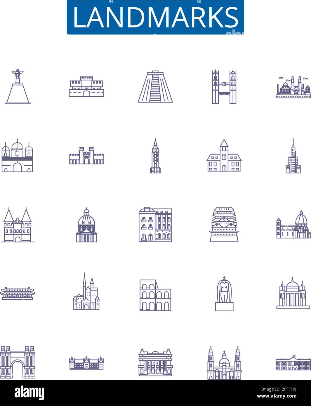 Landmarks line icons signs set. Design collection of Monuments, Statues ...