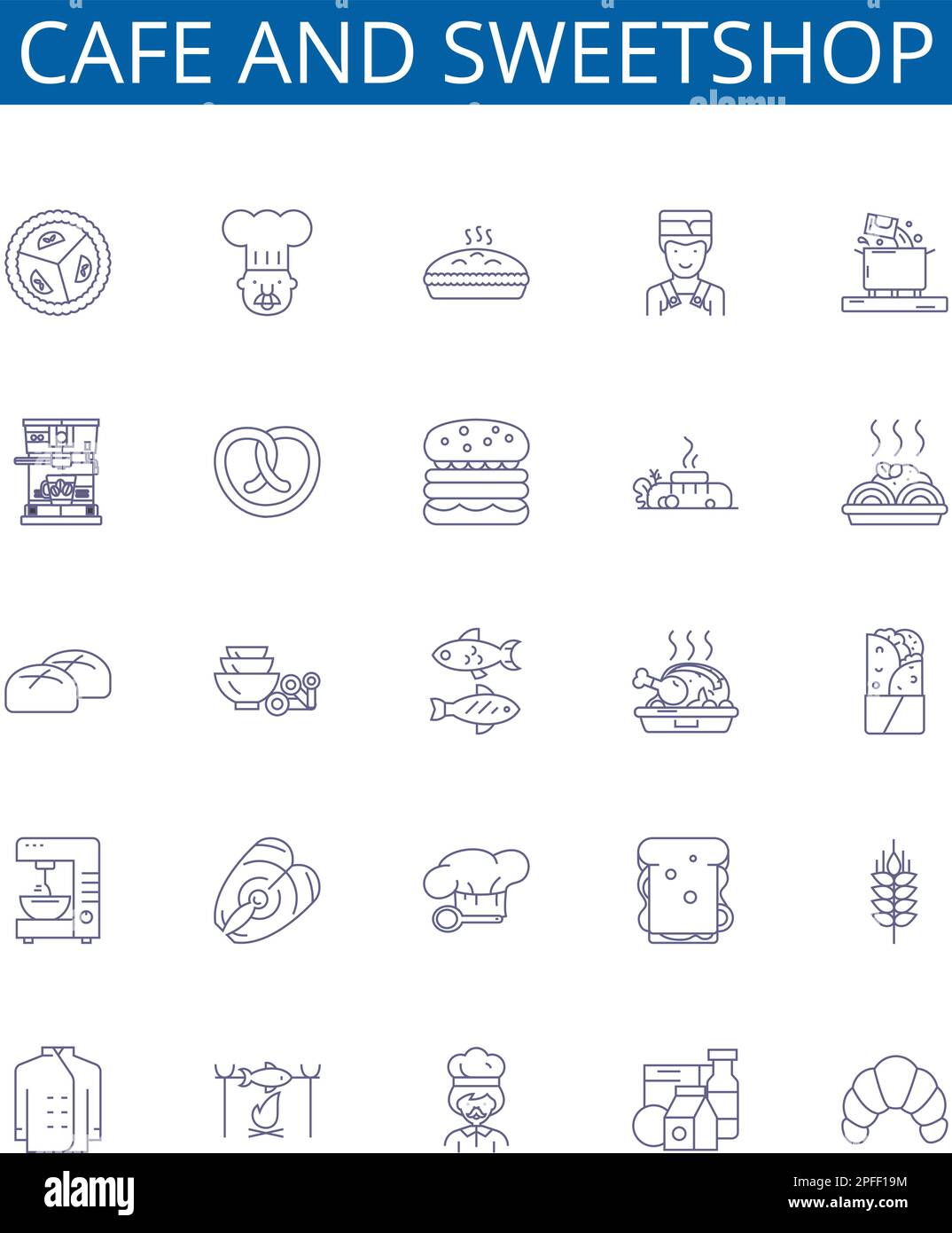 Cafe and sweetshop line icons signs set. Design collection of Cafe, Sweetshop, Dessert, Bakery ...