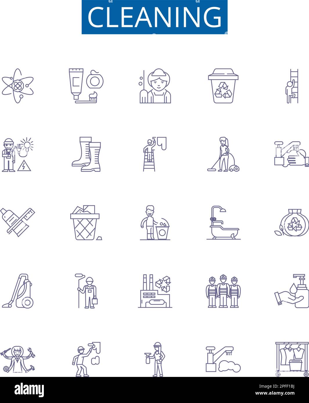 Cleaning line icons signs set. Design collection of Sanitize, Wash, Scrub, Sweep, Vacuum, Dust ...