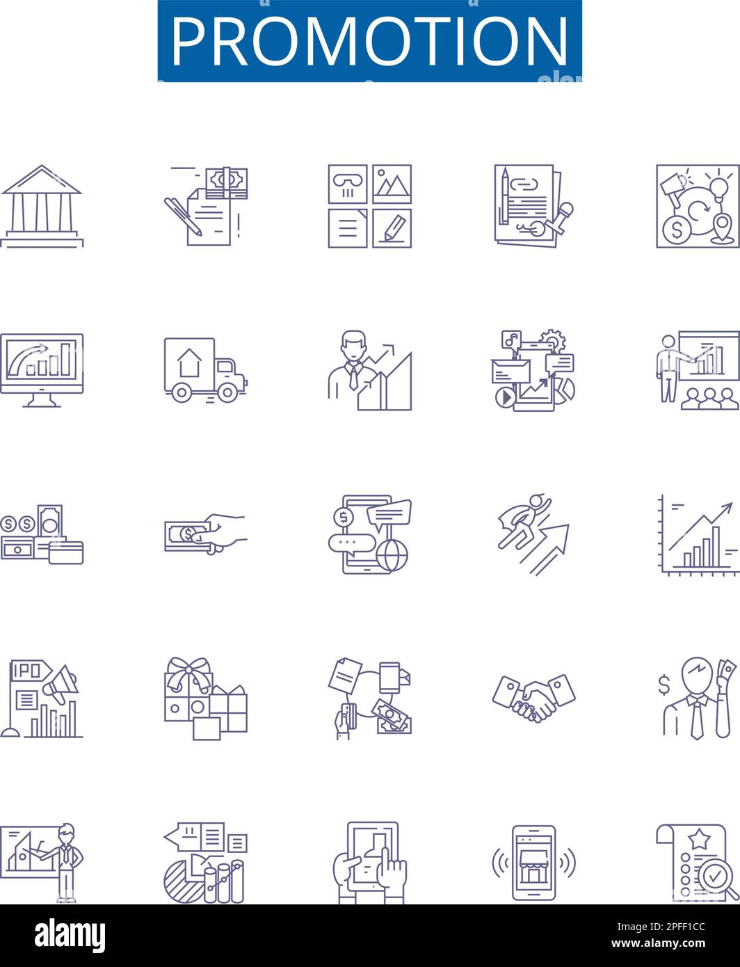 Promotion line icons signs set. Design collection of Advertising, Push ...