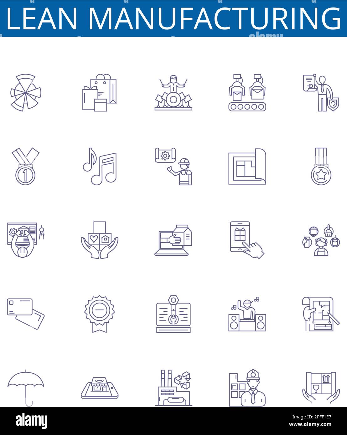 Lean manufacturing line icons signs set. Design collection of Six Sigma ...