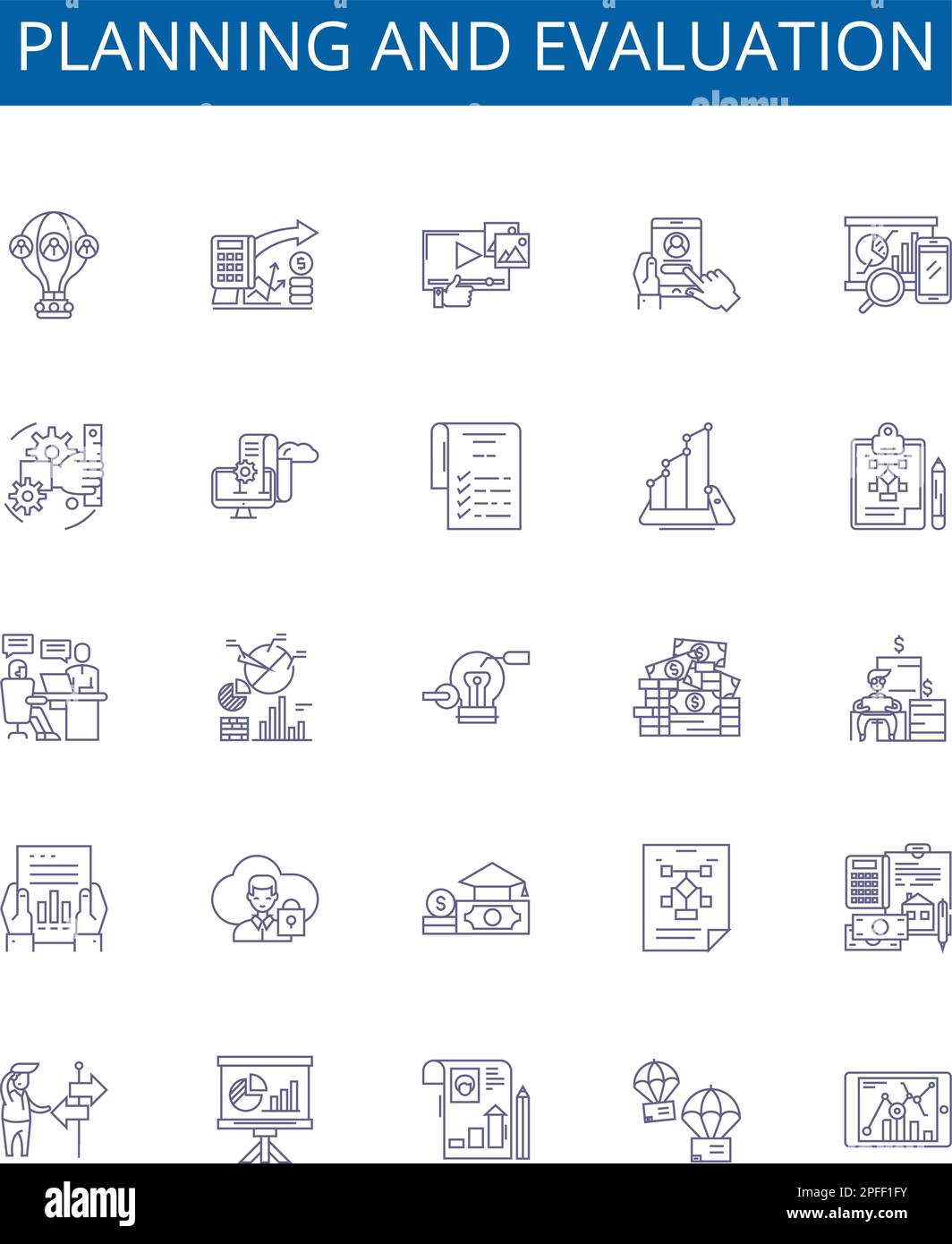 Planning and evaluation line icons signs set. Design collection of planning, evaluation ...