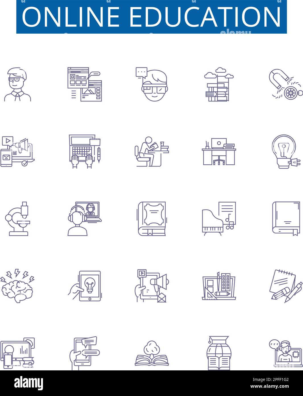 Online education line icons signs set. Design collection of eLearning ... Online education line icons signs set. Design collection of eLearning ...