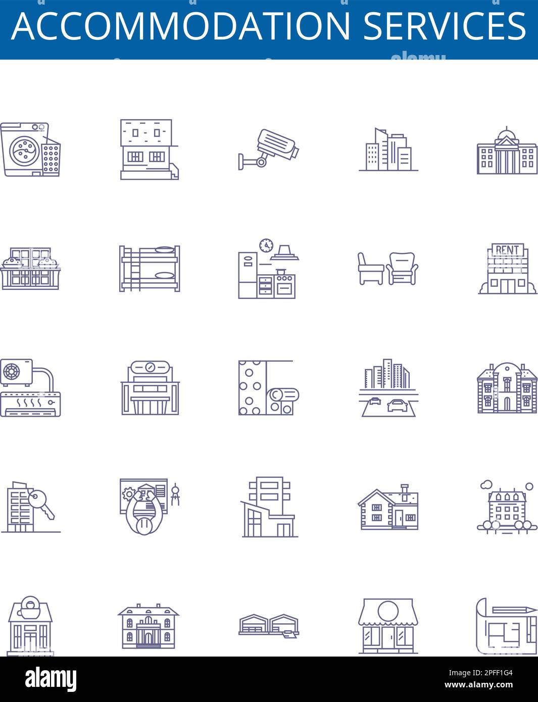 Accommodation services line icons signs set. Design collection of ...
