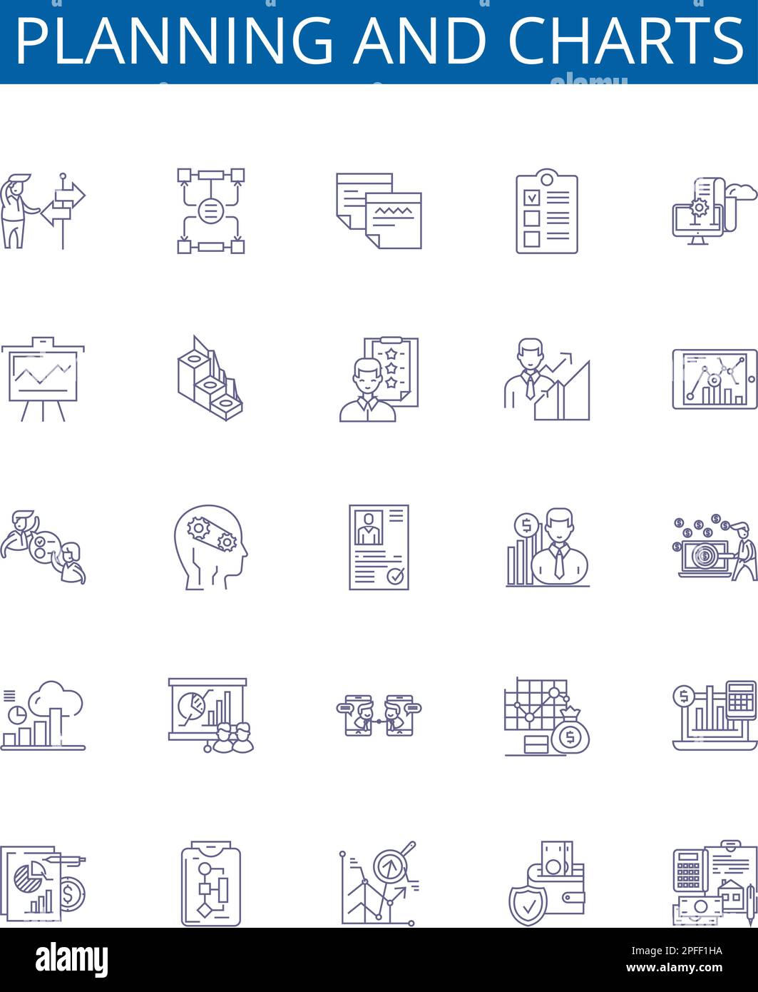 Planning and charts line icons signs set. Design collection of Planning, Charts, Strategy ...