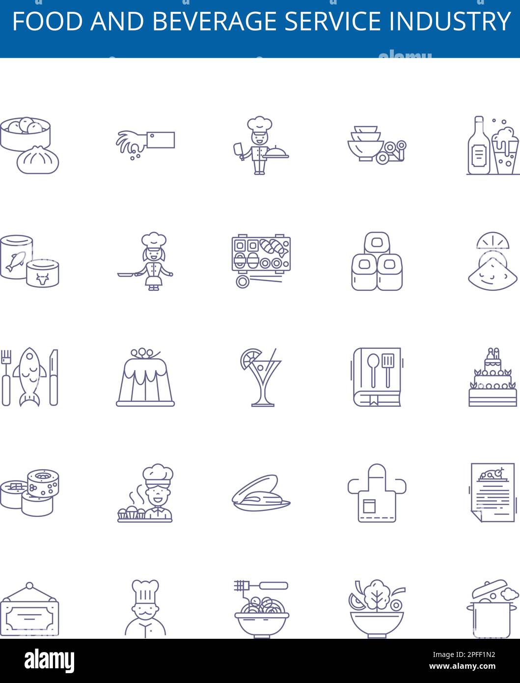 Food and beverage service industry line icons signs set. Design collection of Dining, Beverage ...