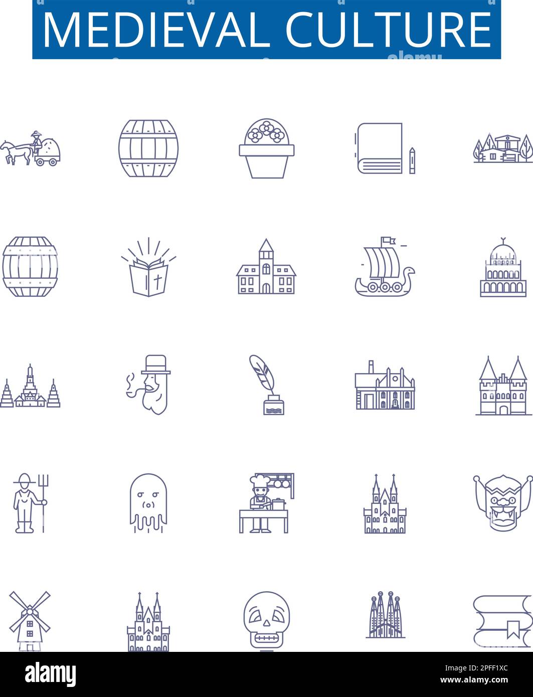 Medieval culture line icons signs set. Design collection of Knights ...