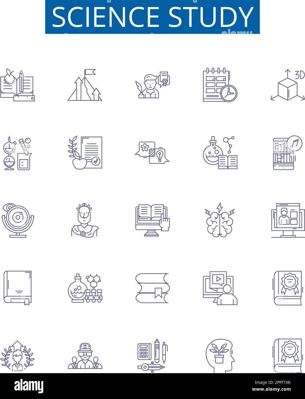 Science study line icons signs set. Design collection of Research, Knowledge, Investigation ...
