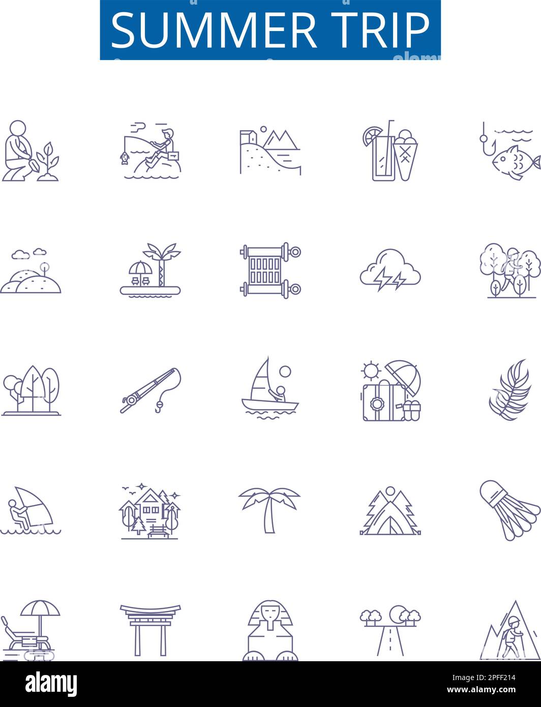 Summer trip line icons signs set. Design collection of Vacation ...