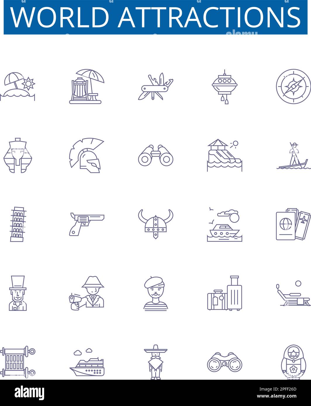 World attractions line icons signs set. Design collection of Sites ...