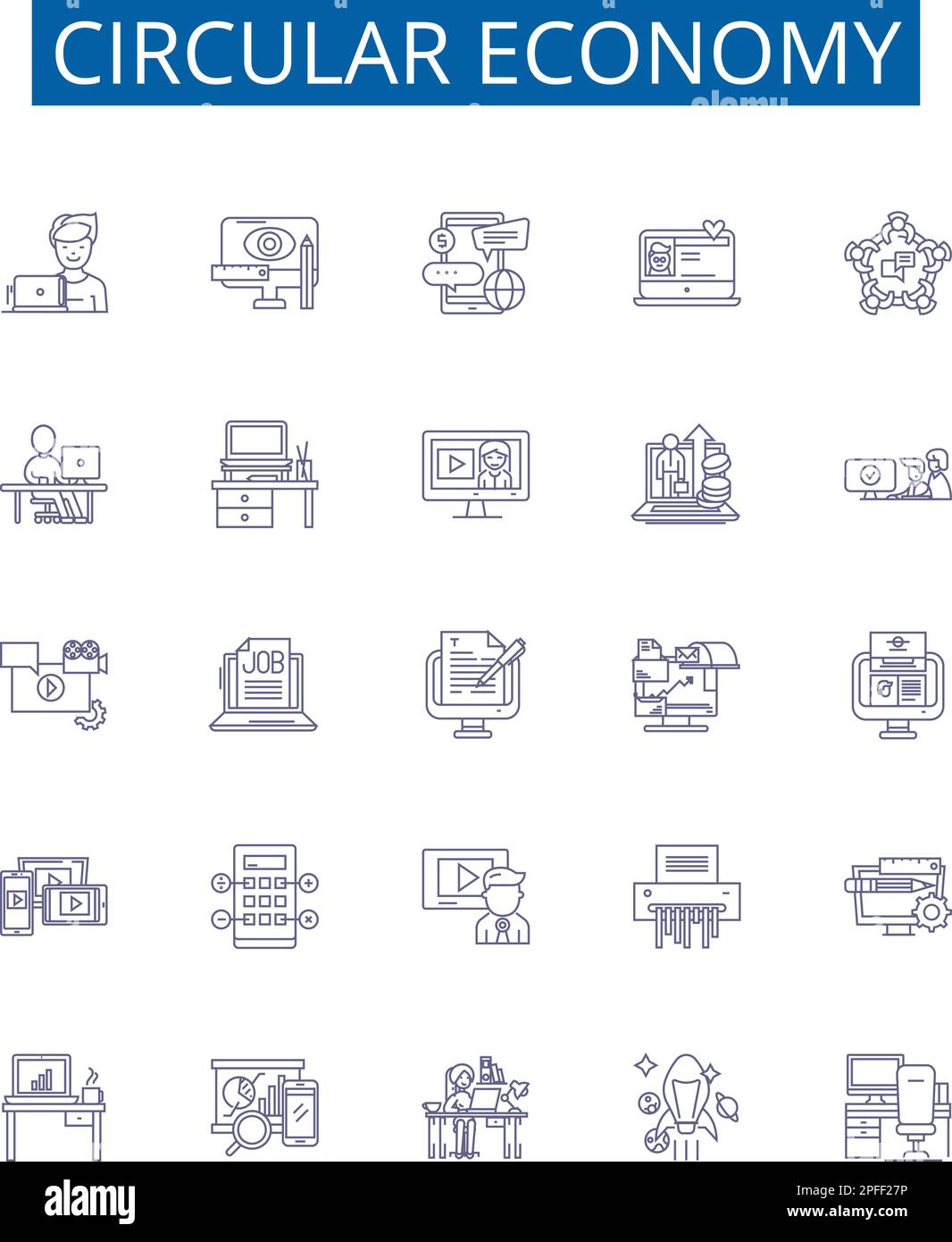 Circular economy line icons signs set. Design collection of Circular, Economy, Sustainable ...