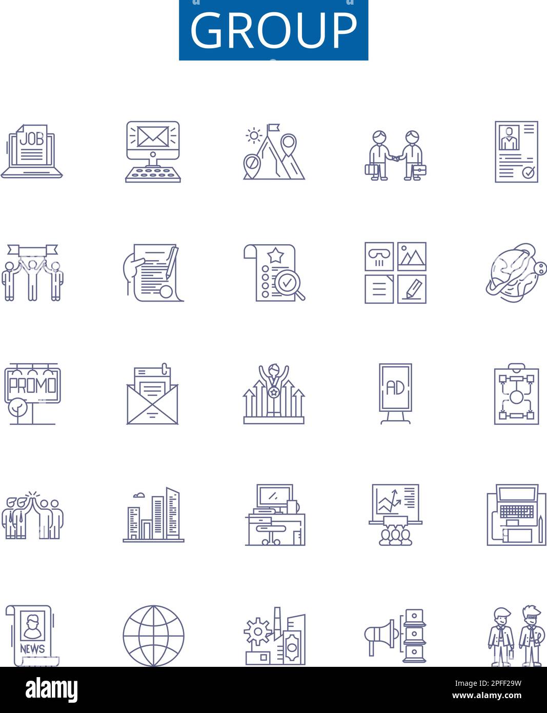 Group line icons signs set. Design collection of Collective, Crowd ...