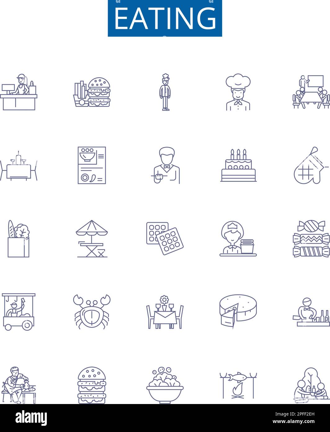 Eating line icons signs set. Design collection of Munching, Scoffing ...