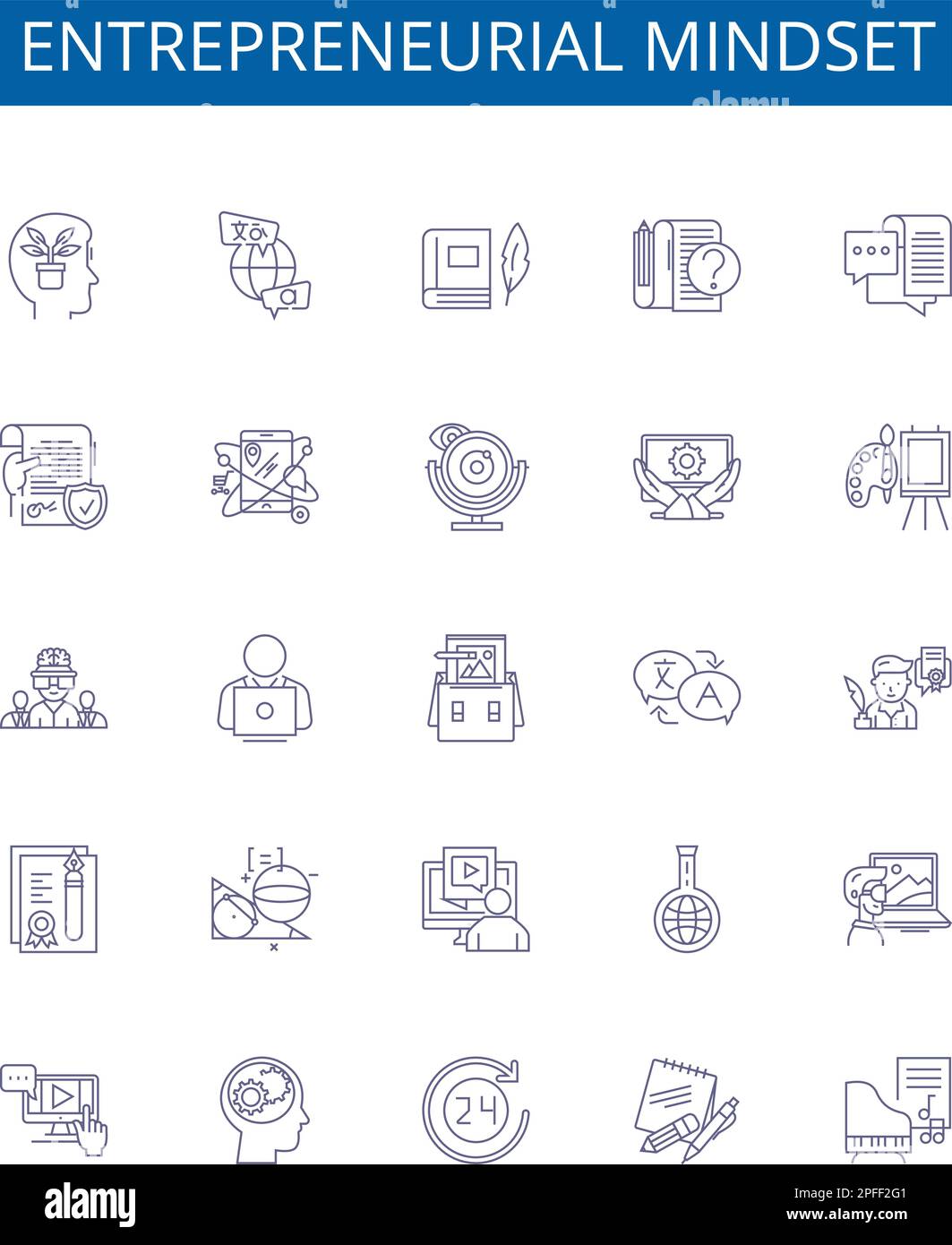 Entrepreneurial mindset line icons signs set. Design collection of ...