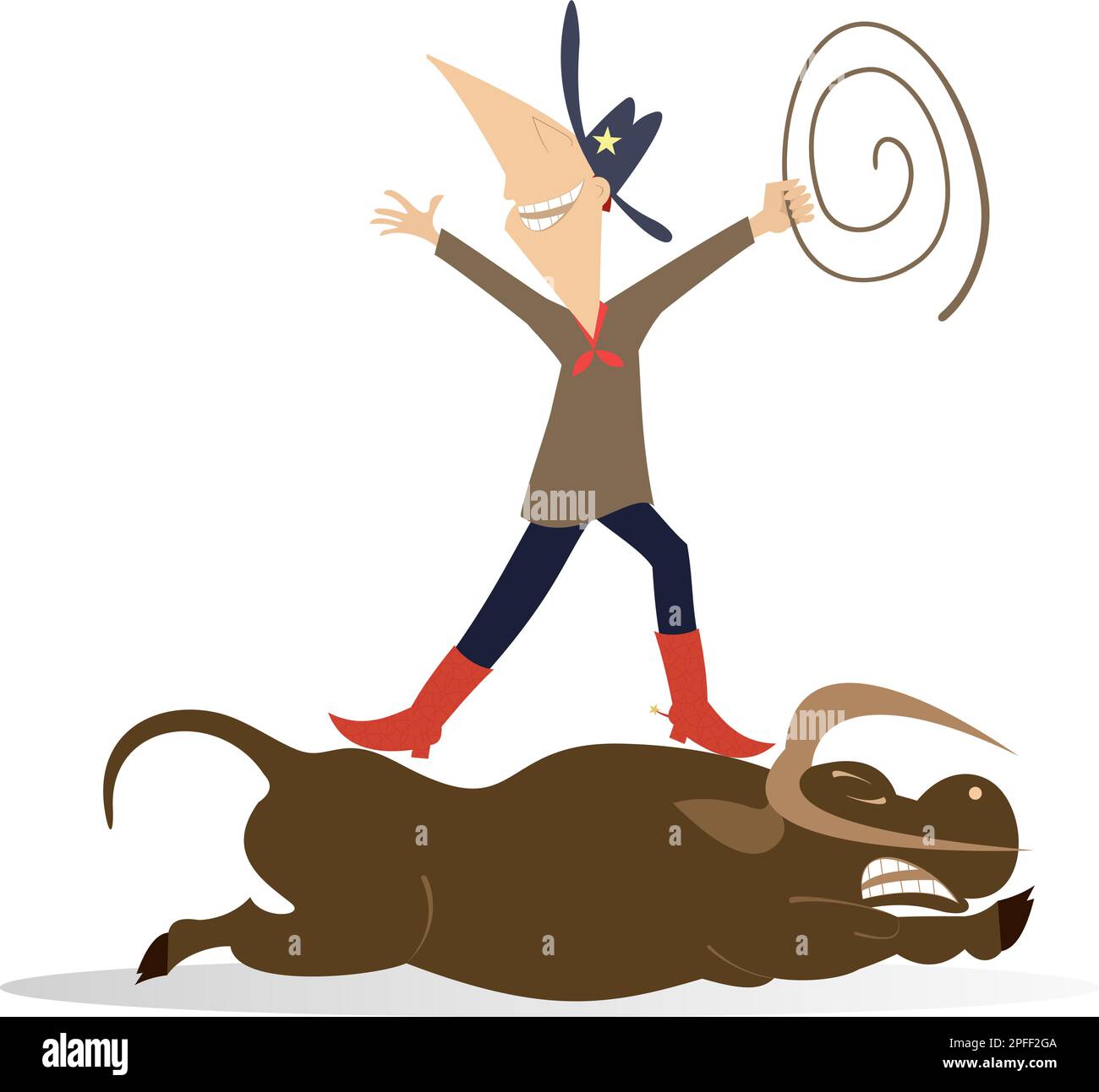 Cartoon farmer or cowboy and bull. Farm. Rodeo. Farmer or cowboy with ...