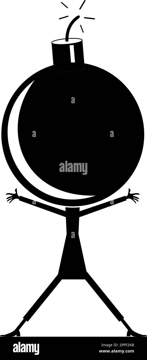 Cartoon bomb, fuse, wick, spark. Concept. Person with a bomb and wick ...