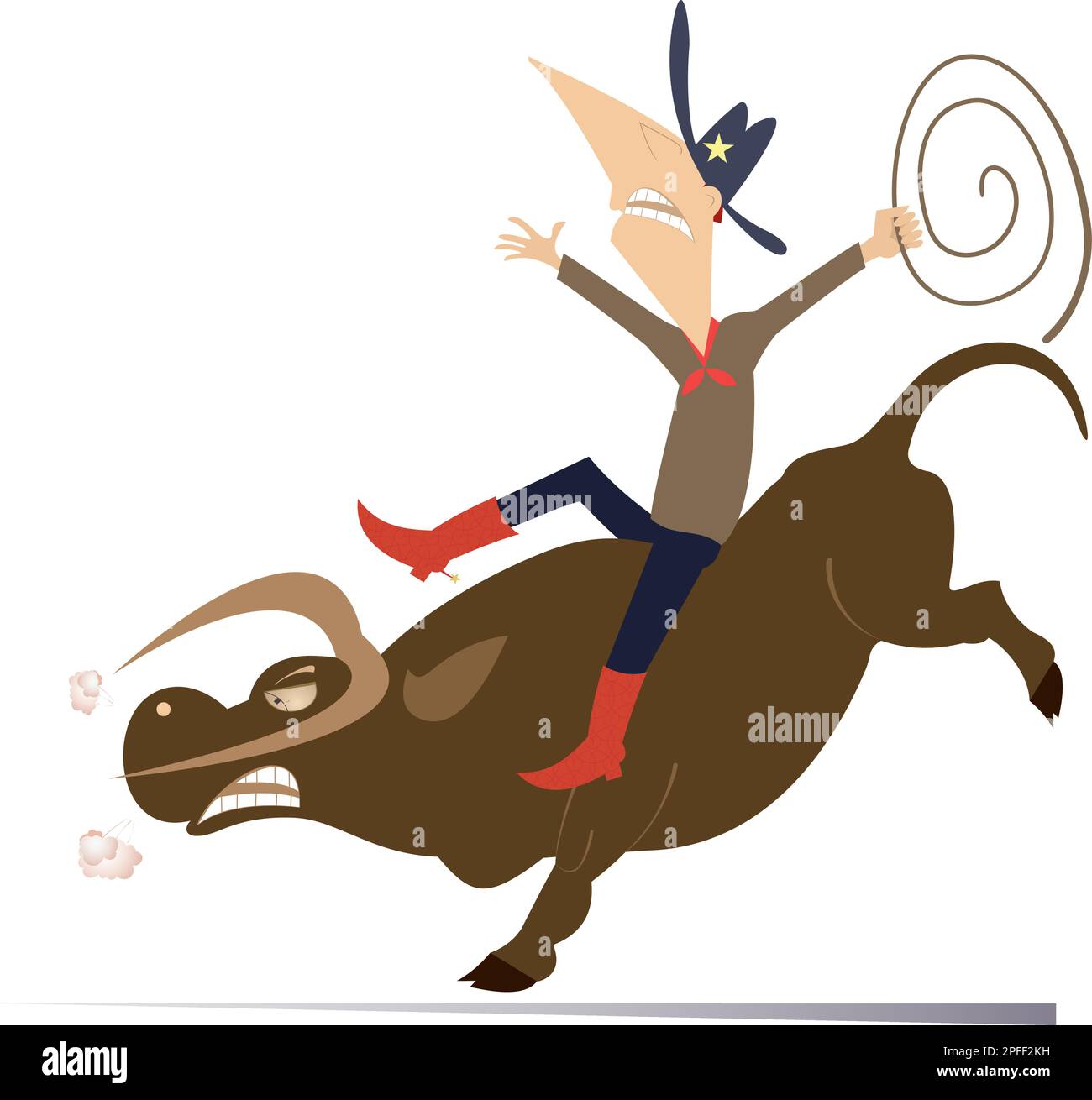 Farmer or cowboy riding a bull. Farm. Rodeo. Farmer or cowboy with ...