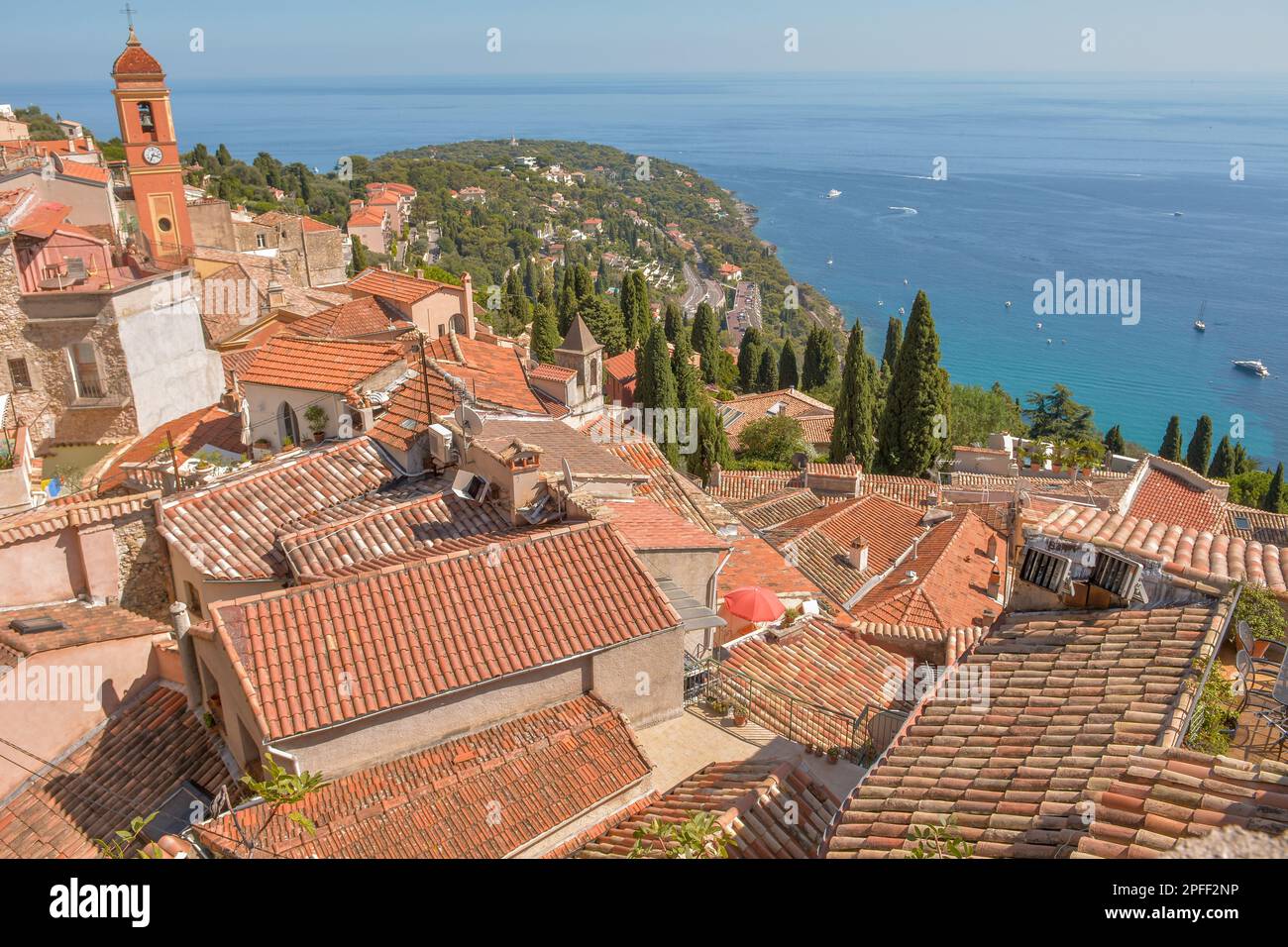 Village of Roquebrune-Cap-Martin on Mediterranean coast near Monaco ...