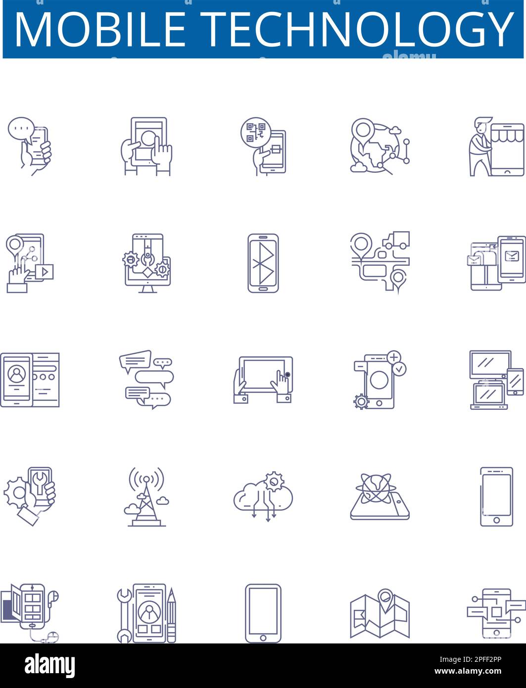 Mobile technology line icons signs set. Design collection of Smartphone ...