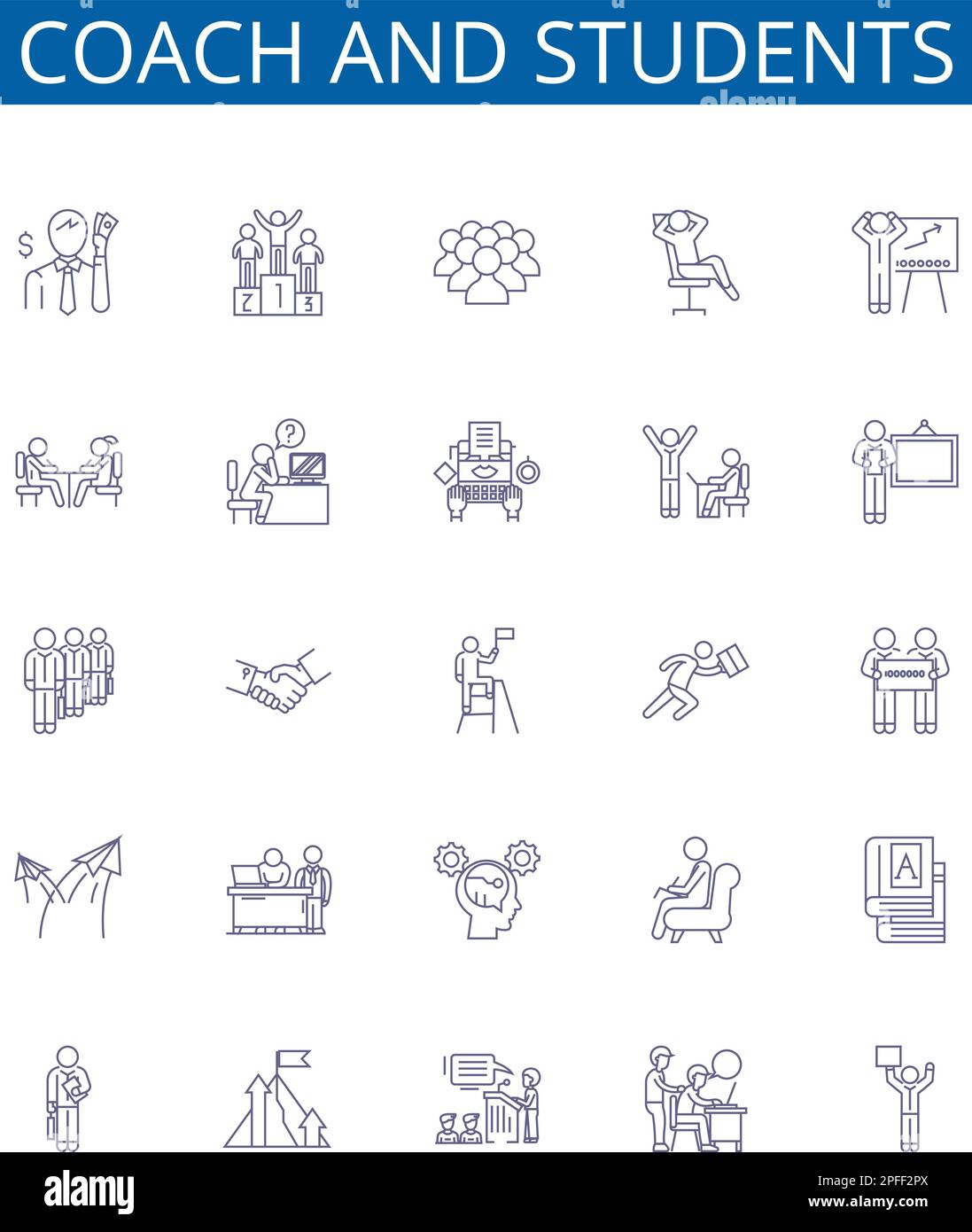Coach and students line icons signs set. Design collection of Coach, Students, Mentor, Educator ...