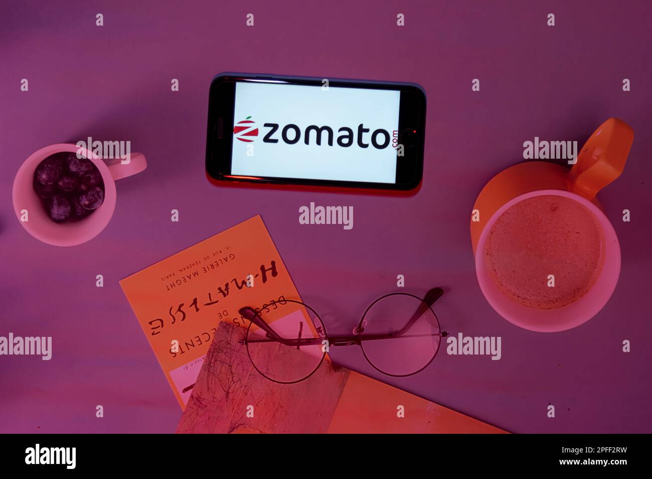 India. 17th Mar, 2023. In this photo illustration, the Zomato logo is ...