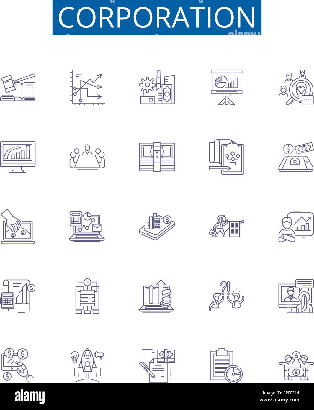 Corporation line icons signs set. Design collection of Corporation ...