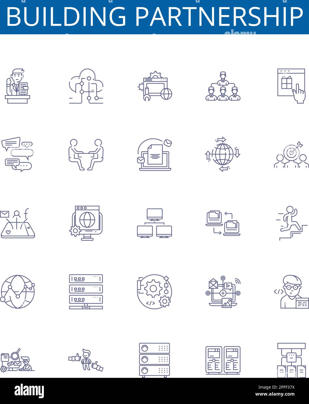 Building partnership line icons signs set. Design collection of Cooperation, Alliance ...