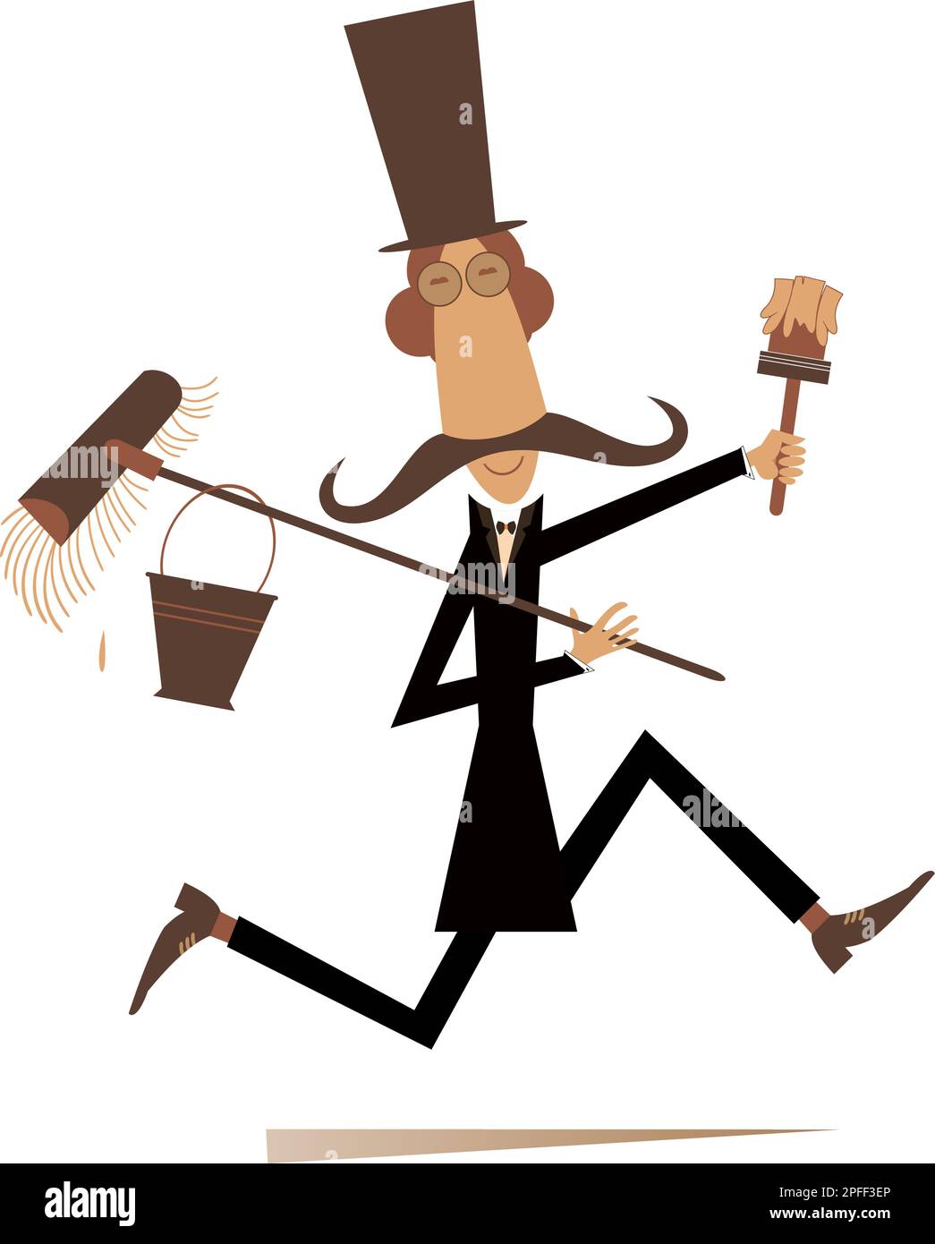 Cartoon running painter with paint brush and bucket of paint Stock ...