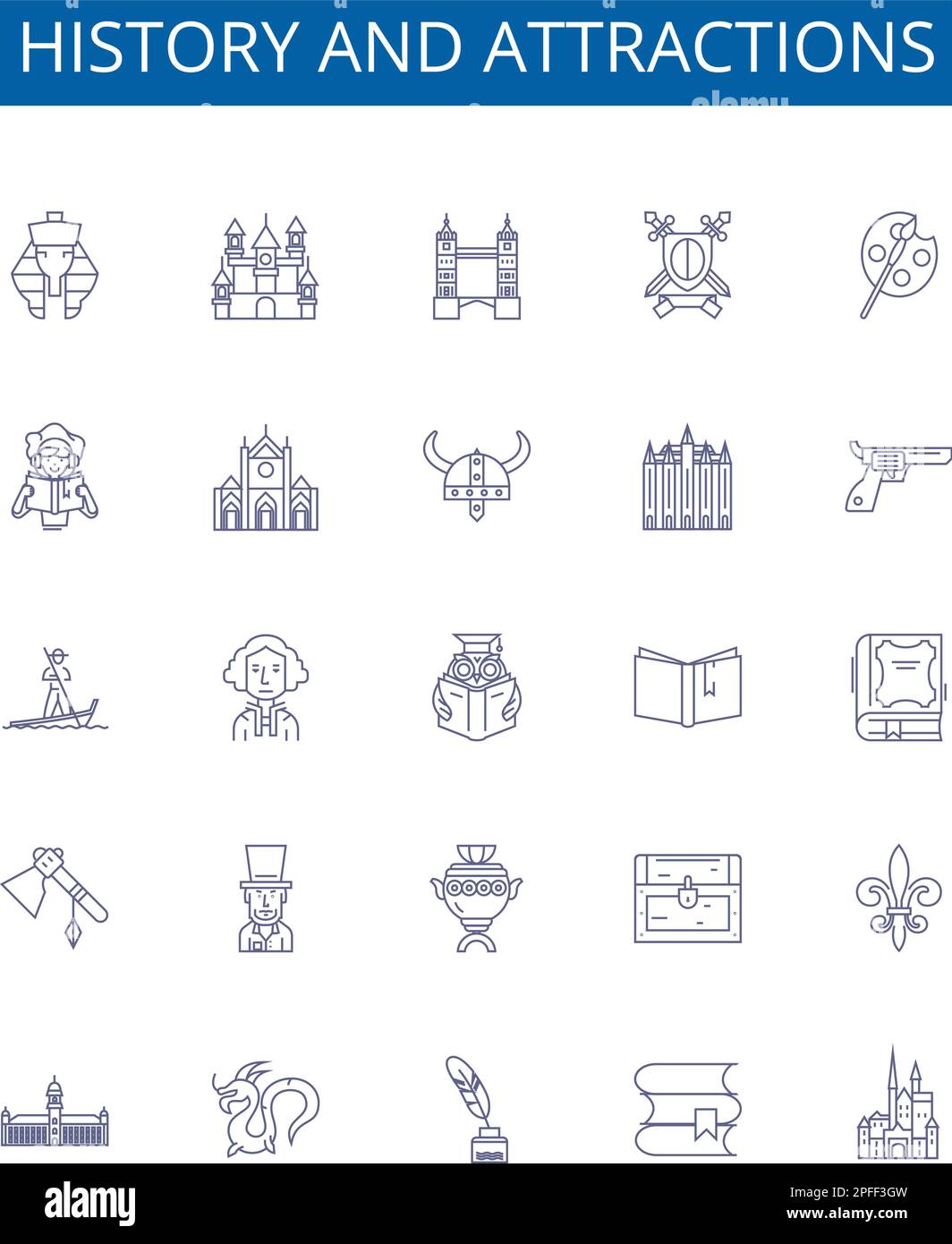 History and attractions line icons signs set. Design collection of ...