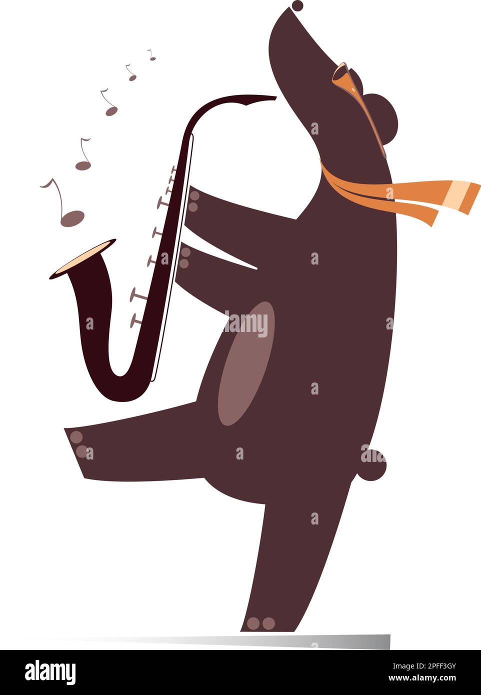 Cute bear playing saxophone. Cartoon bear is playing music on saxophone ...