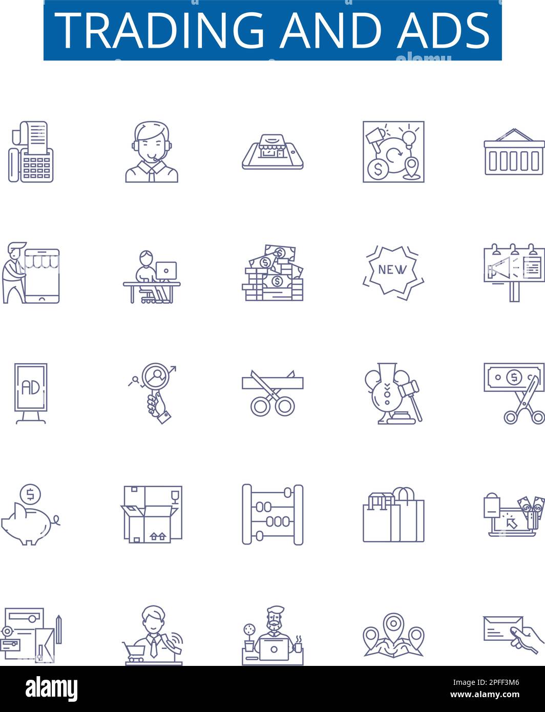 Trading and ads line icons signs set. Design collection of Trade, Ads ...