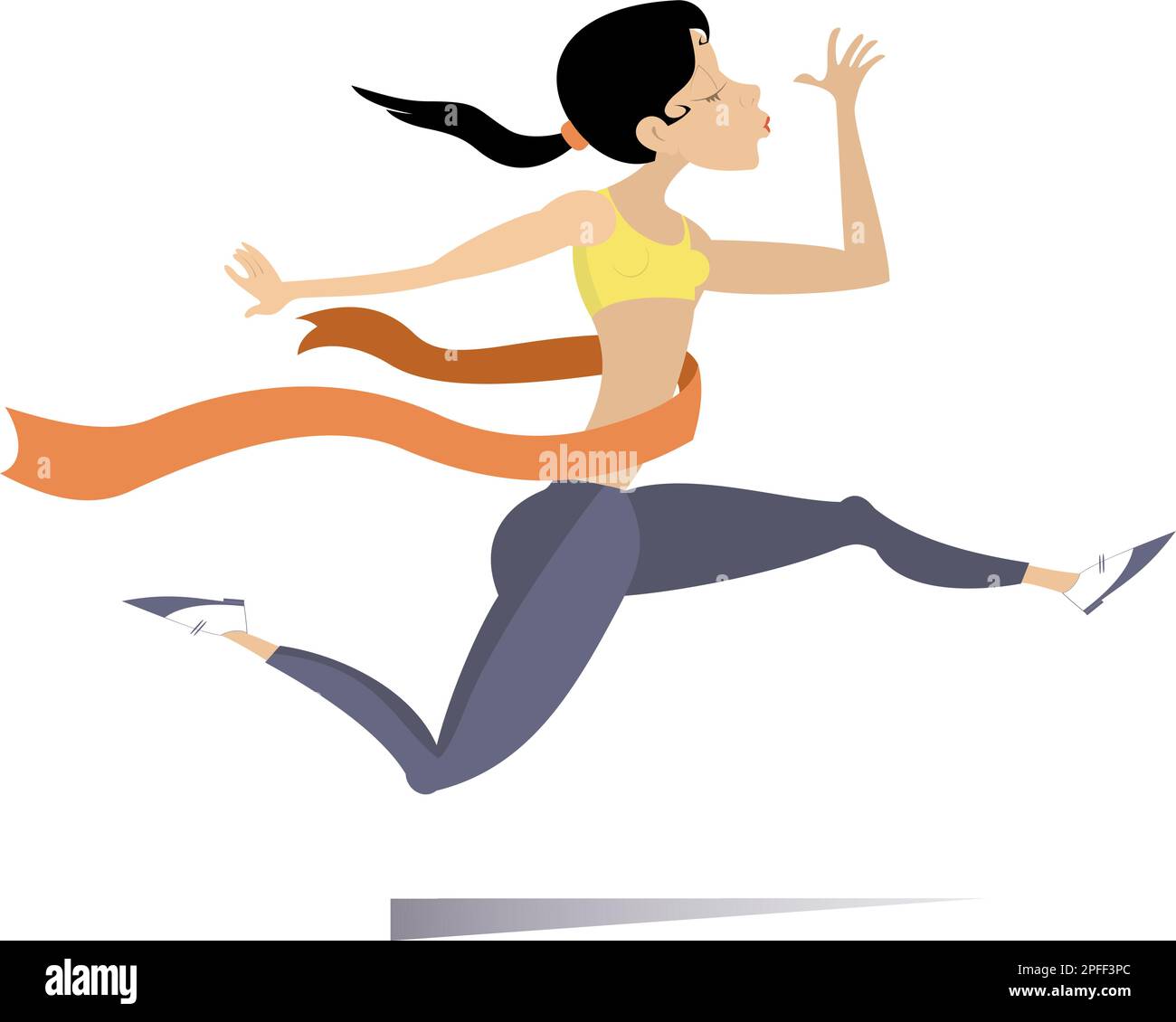 Running woman, winner ribbon. Running young sportswoman with a winner ...