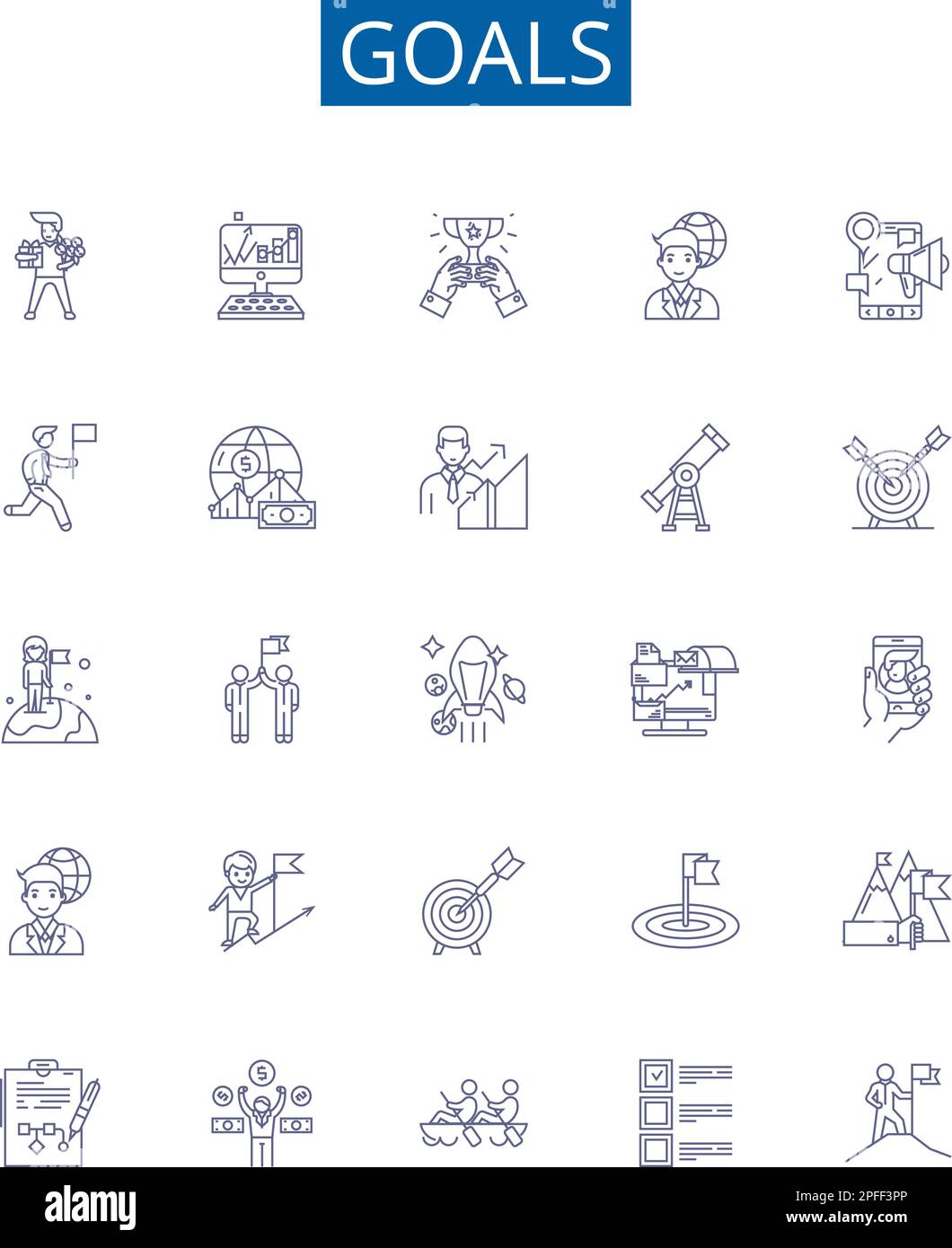 Goals line icons signs set. Design collection of Aim, Purpose, Target ...