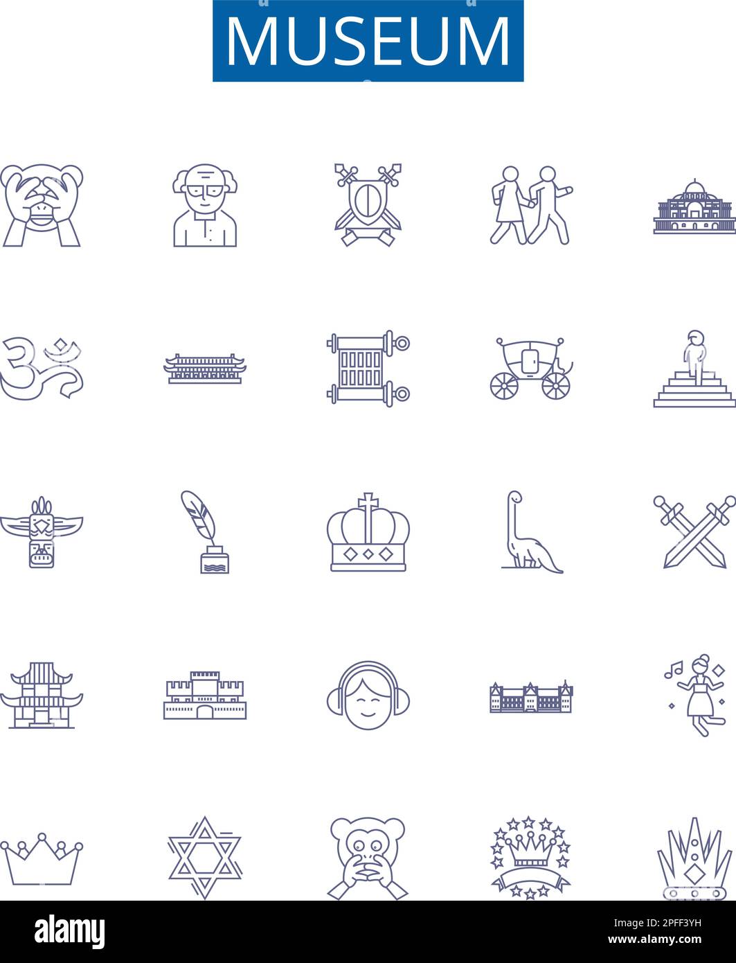 Museum line icons signs set. Design collection of Gallery, Monument ...