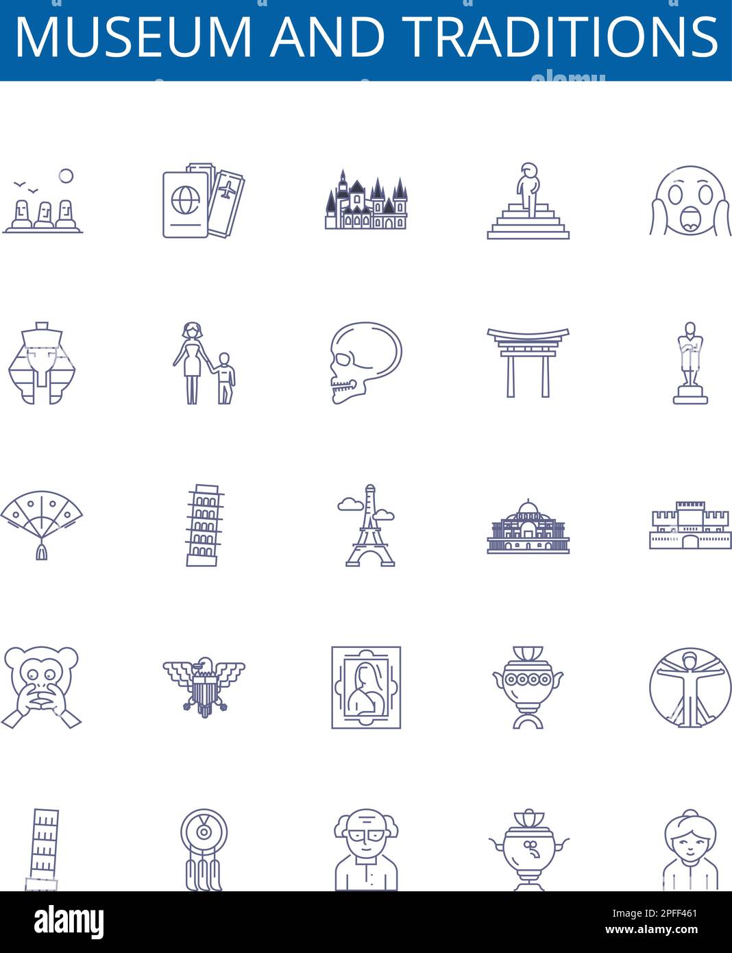 Museum and traditions line icons signs set. Design collection of museum, traditions, history ...
