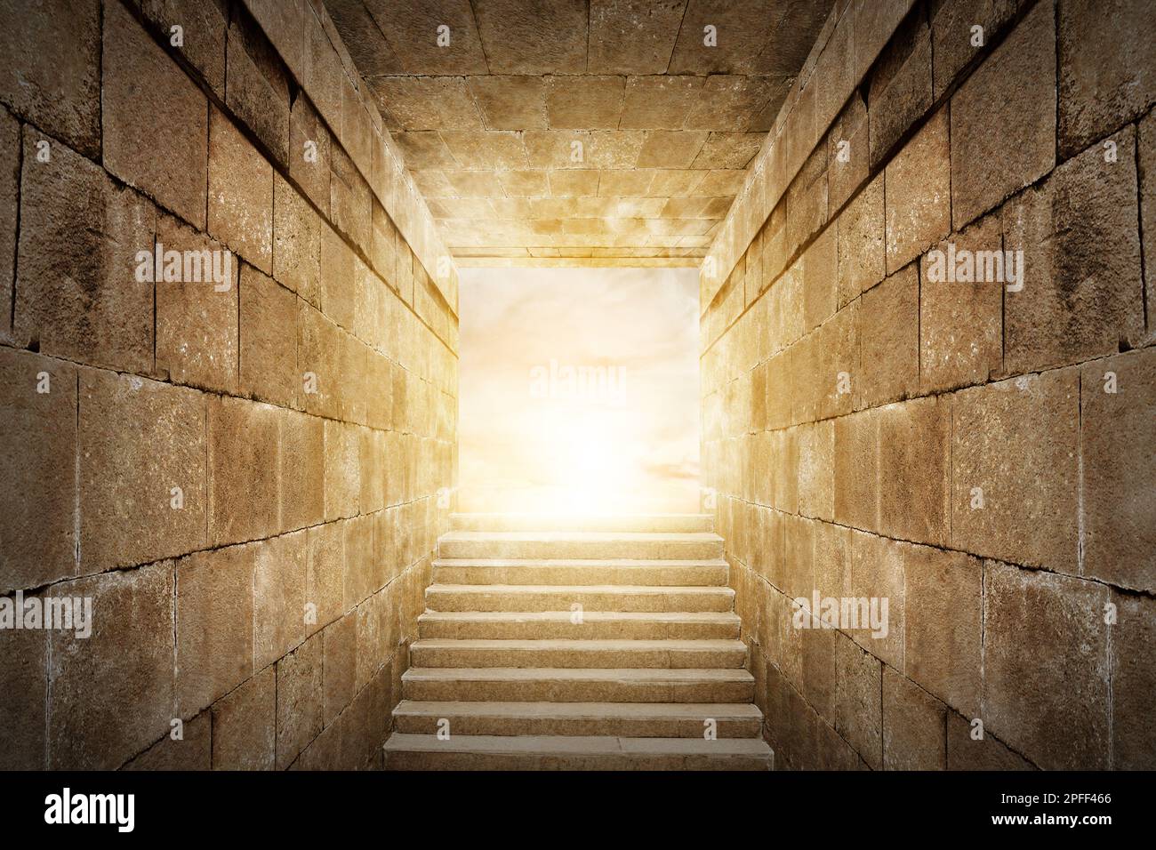 Tunnel with a view of sunlight in the sunset scene background Stock ...