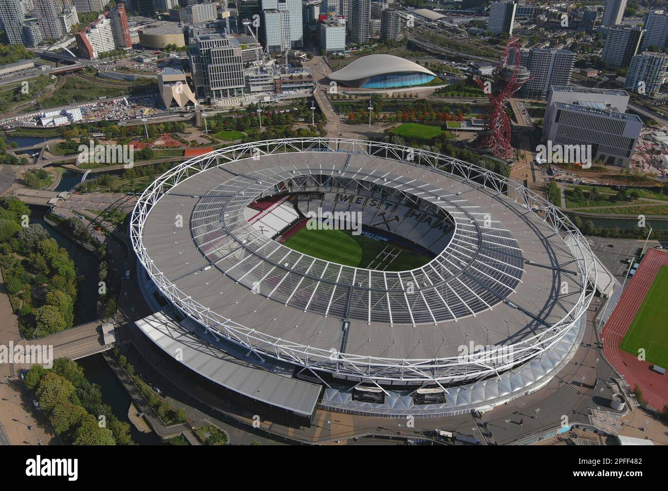 A general overall aerial view of Olympic Stadium at Queen Elizabeth ...