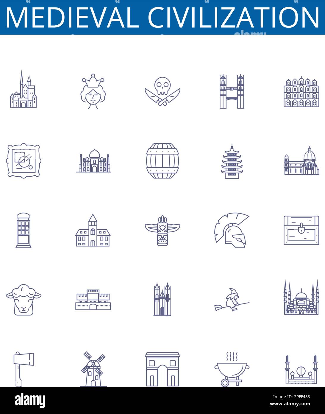 Medieval civilization line icons signs set. Design collection of ...