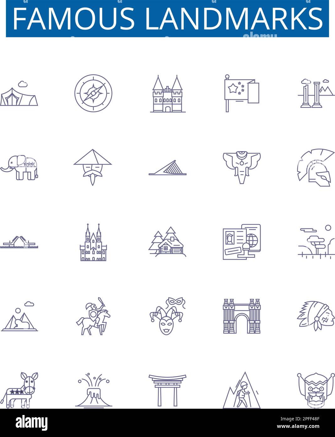 Famous landmarks line icons signs set. Design collection of Monument ...