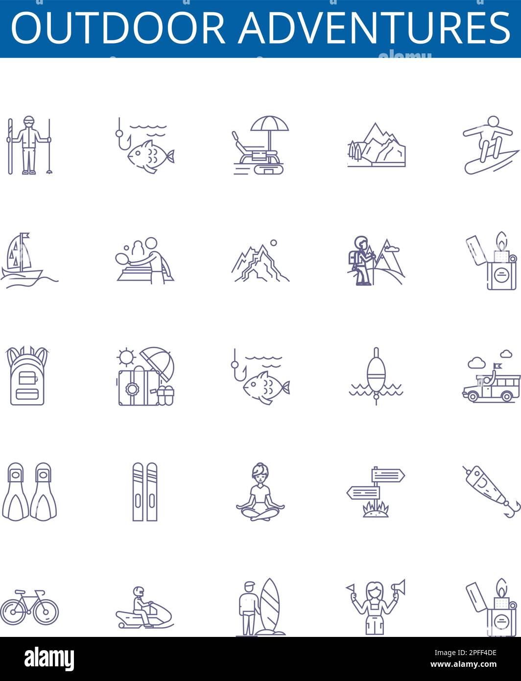 Outdoor adventures line icons signs set. Design collection of Trekking ...