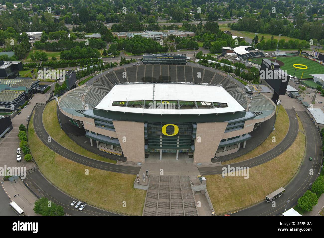 A general overall aerial view of Autzen Stadium on the campus of the ...
