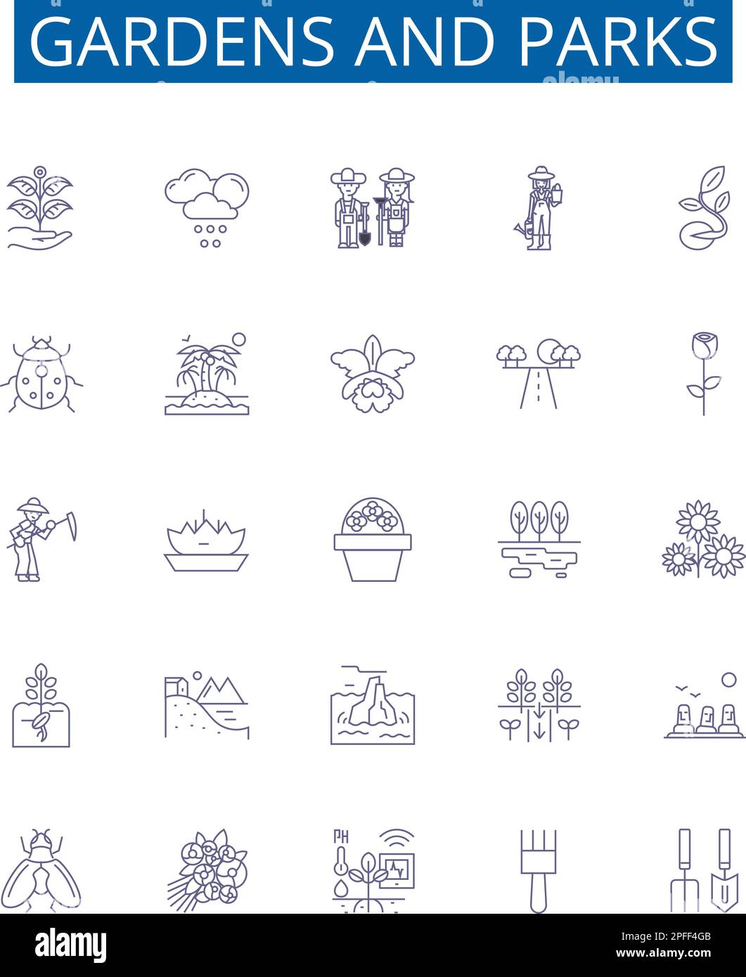 Gardens and parks line icons signs set. Design collection of Gardens ...