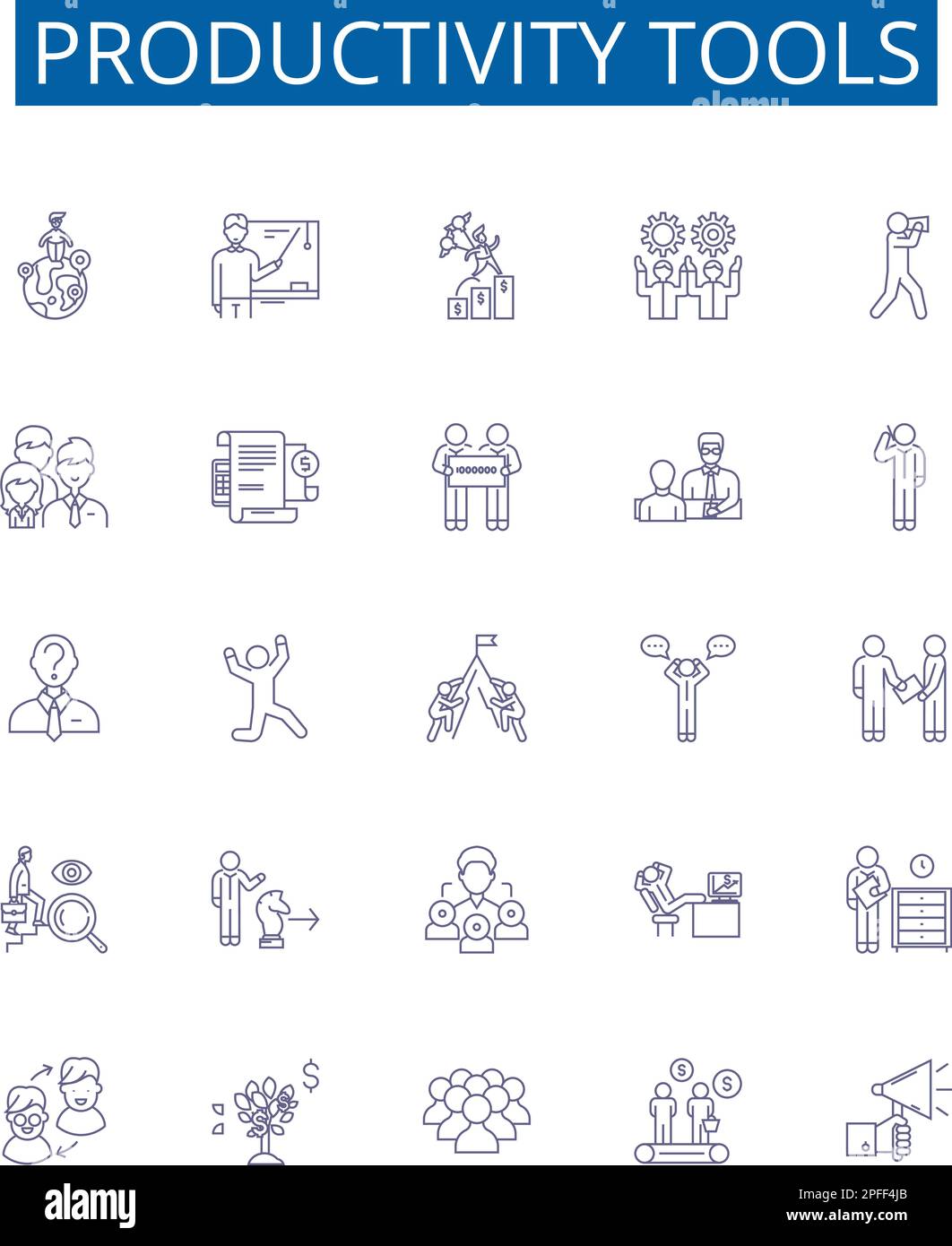 Productivity tools line icons signs set. Design collection of Organizer ...