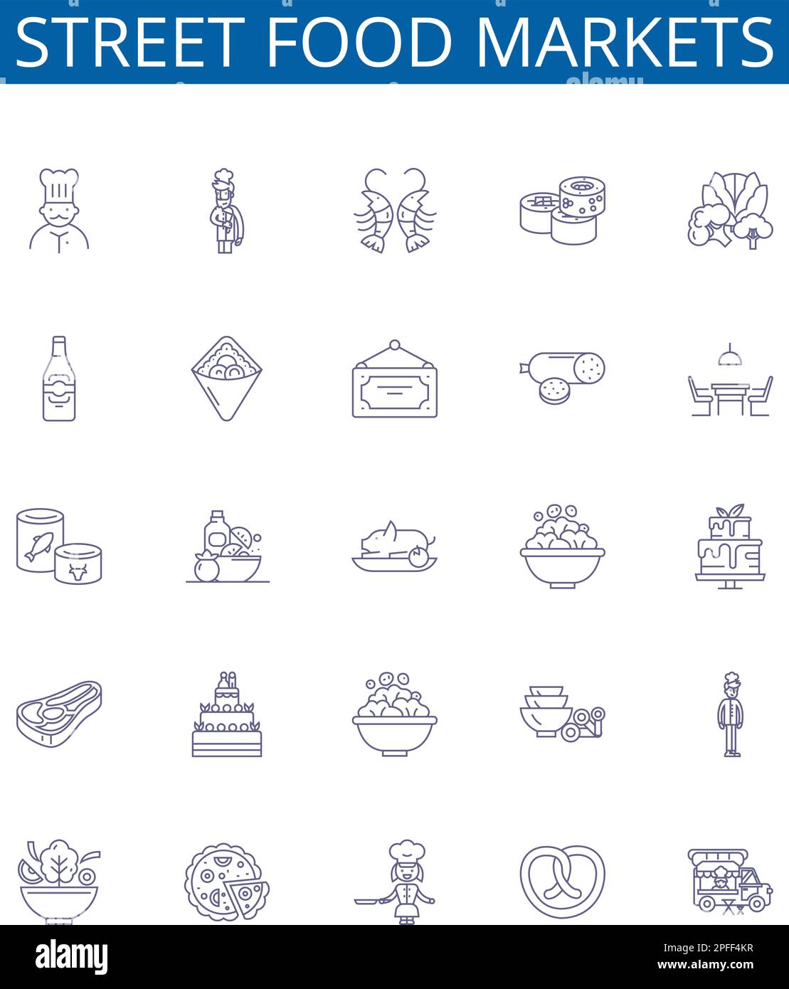 Street food markets line icons signs set. Design collection of Street ...