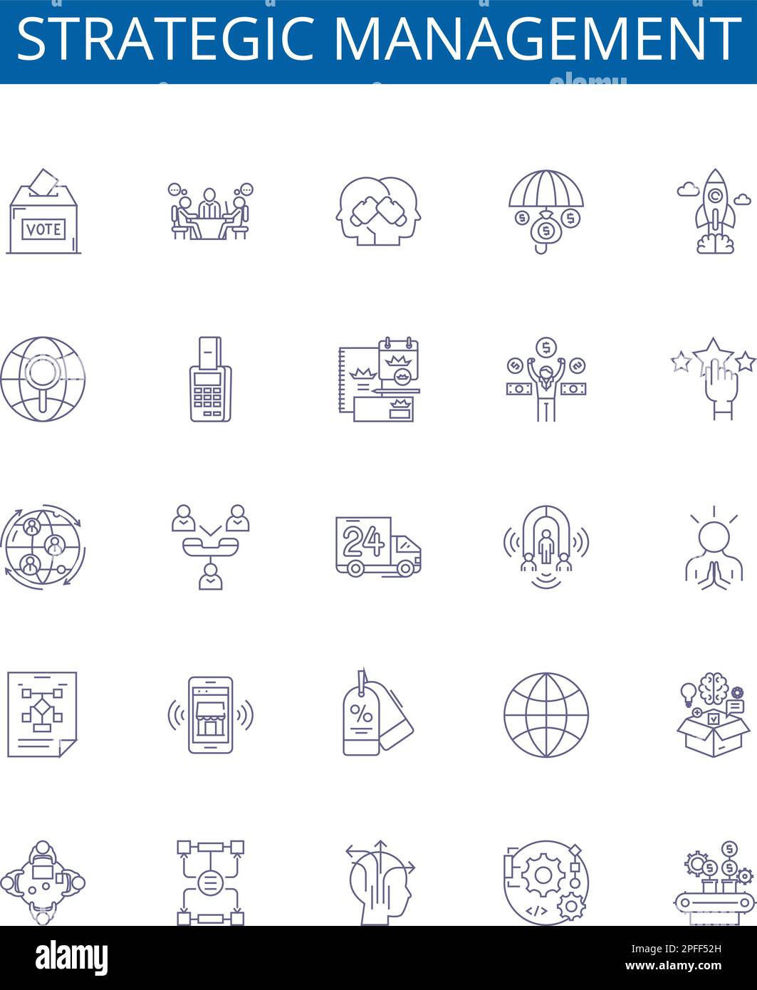 Strategic management line icons signs set. Design collection of Planning, Executing, Reviewing ...