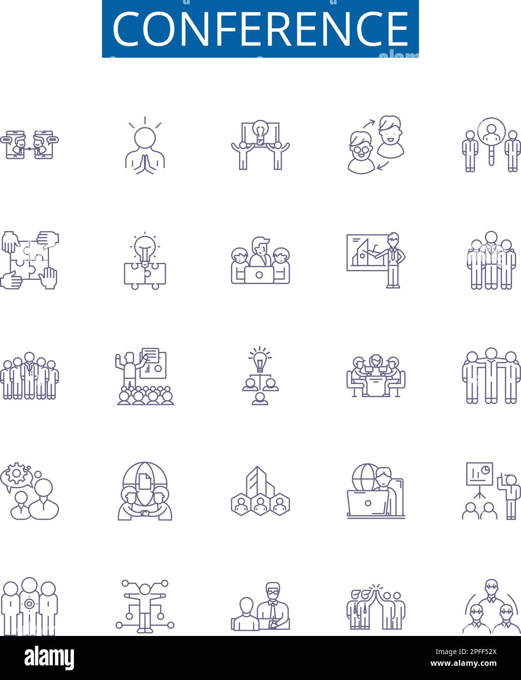 Conference line icons signs set. Design collection of Conclave, Forum, Summit, Dialogue ...