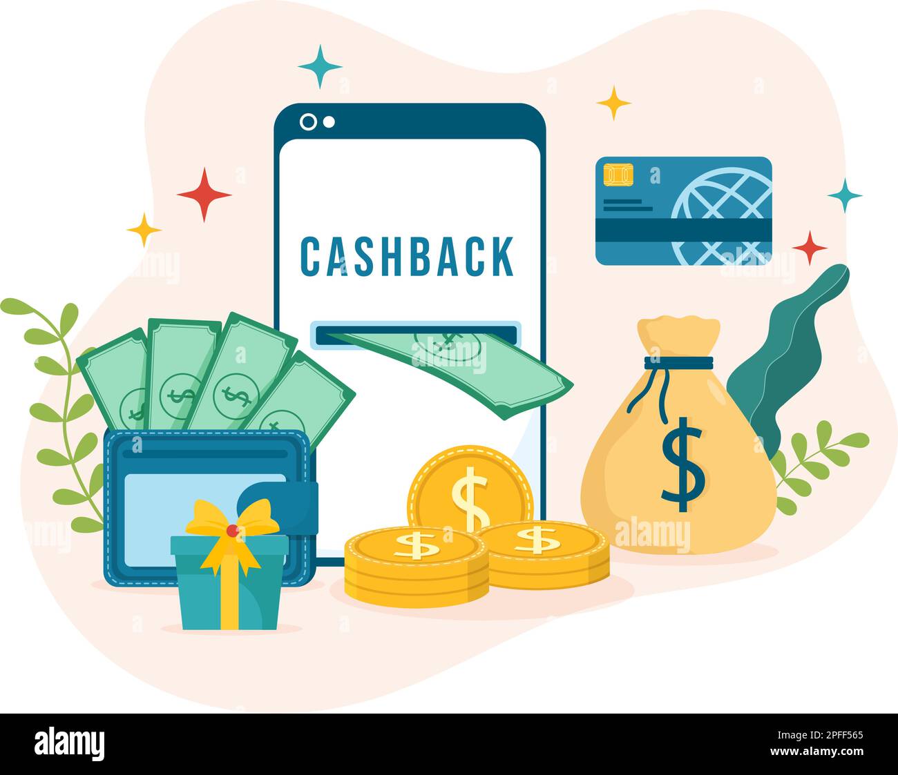 Cashback Illustration with Financial Payment to Money Cash Back Service ...